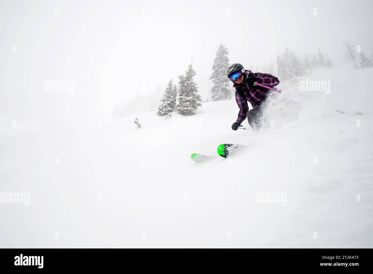 Female enjoying a day skiing fresh powder Stock Photo - Alamy