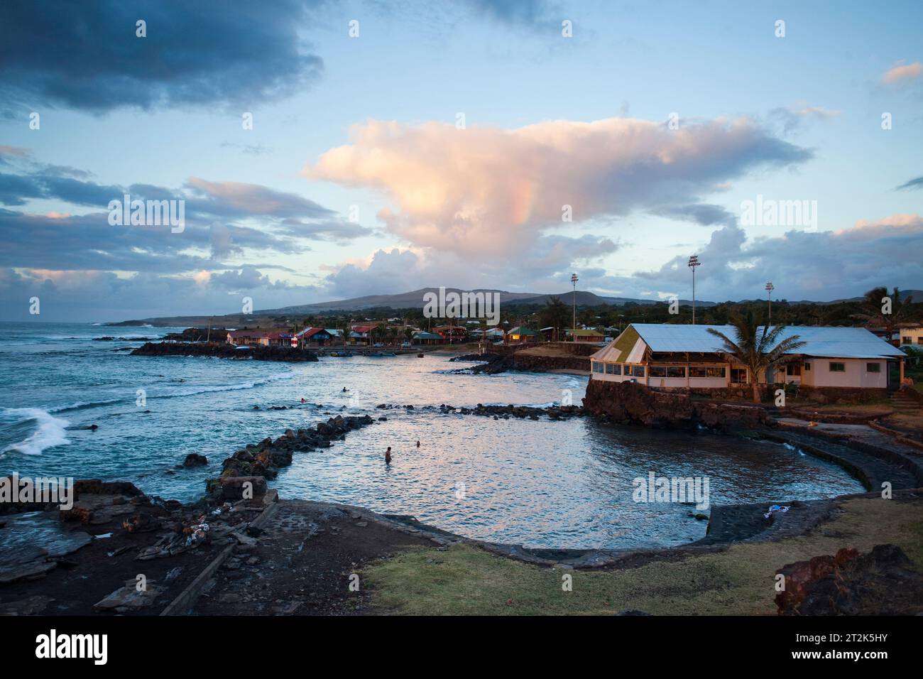The harbor at Hanga Roa, the main city on the most remote island in the ...
