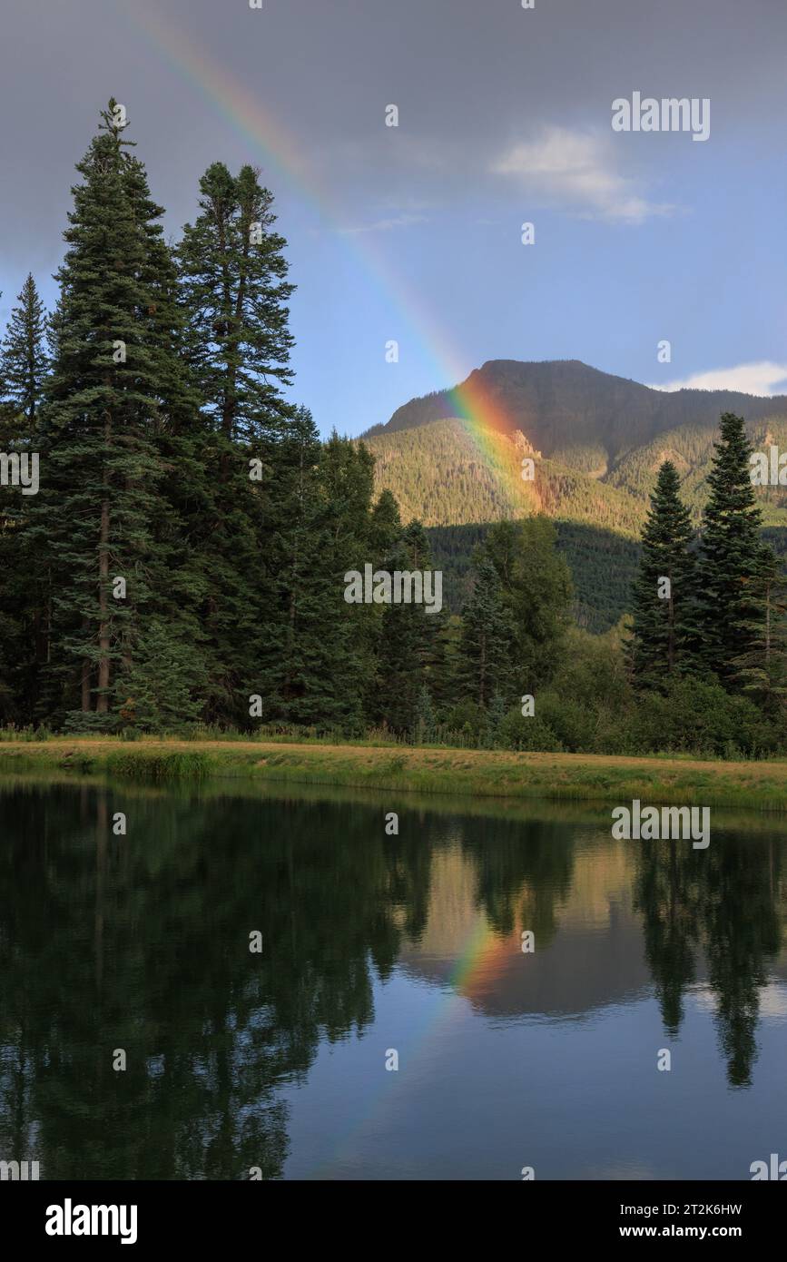 A rainbow seen in southern Colorado's San Juan Mountains Stock Photo ...