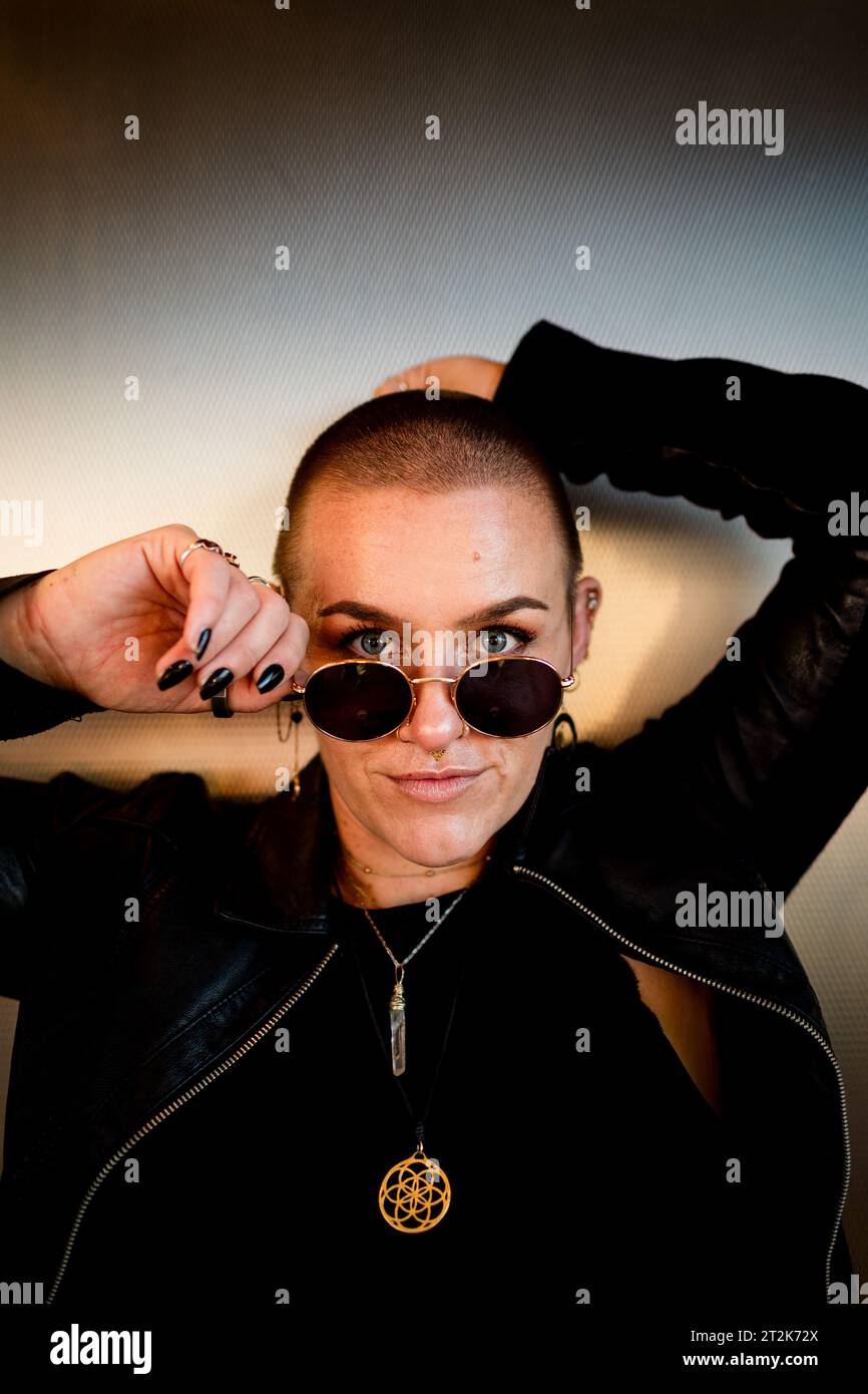 Portrait of Non Binary Person with Shaved Head in San Diego Stock Photo ...