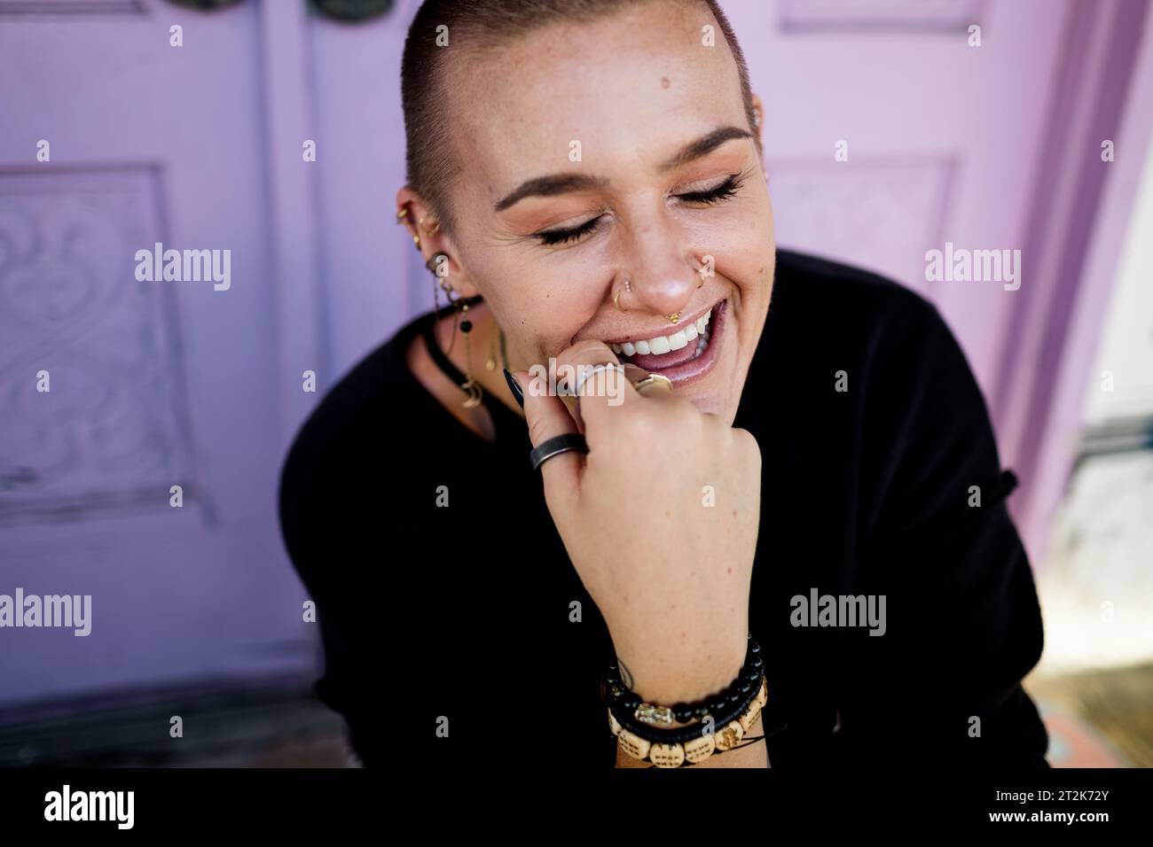 Portrait of Non Binary Person with Shaved Head in San Diego Stock Photo ...