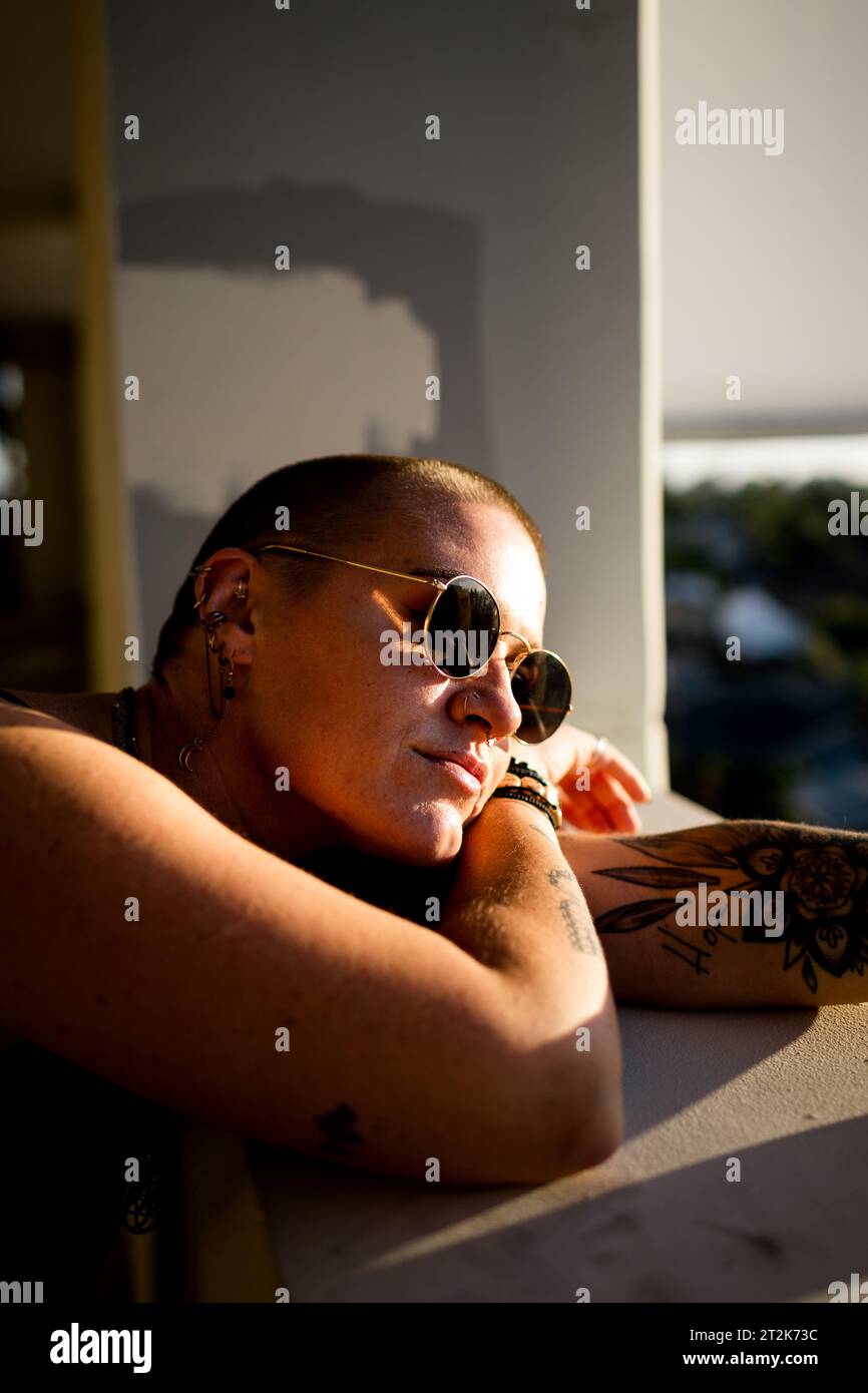 Portrait of Non Binary Person with Shaved Head in San Diego Stock Photo ...