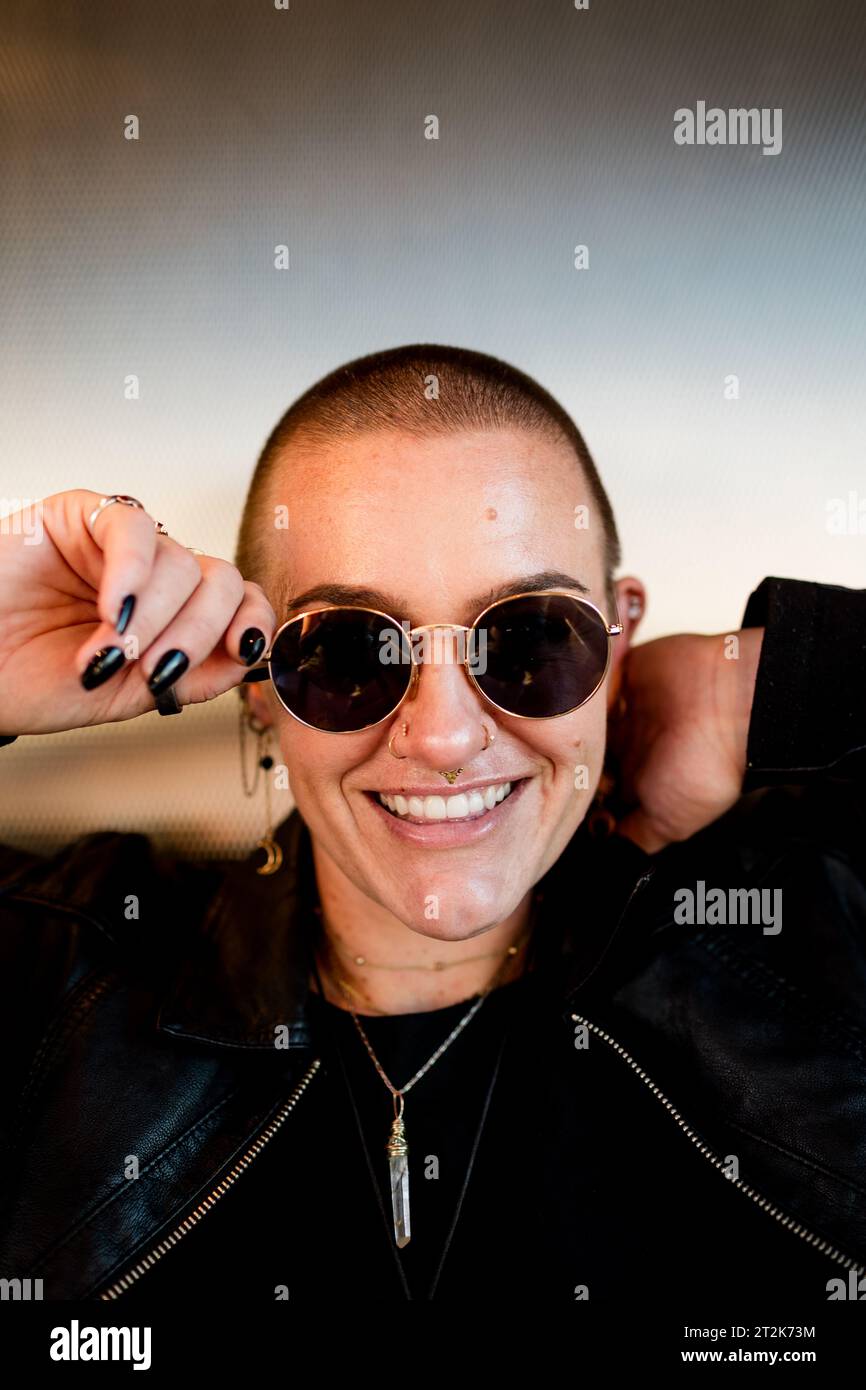 Portrait of Non Binary Person with Shaved Head in San Diego Stock Photo ...