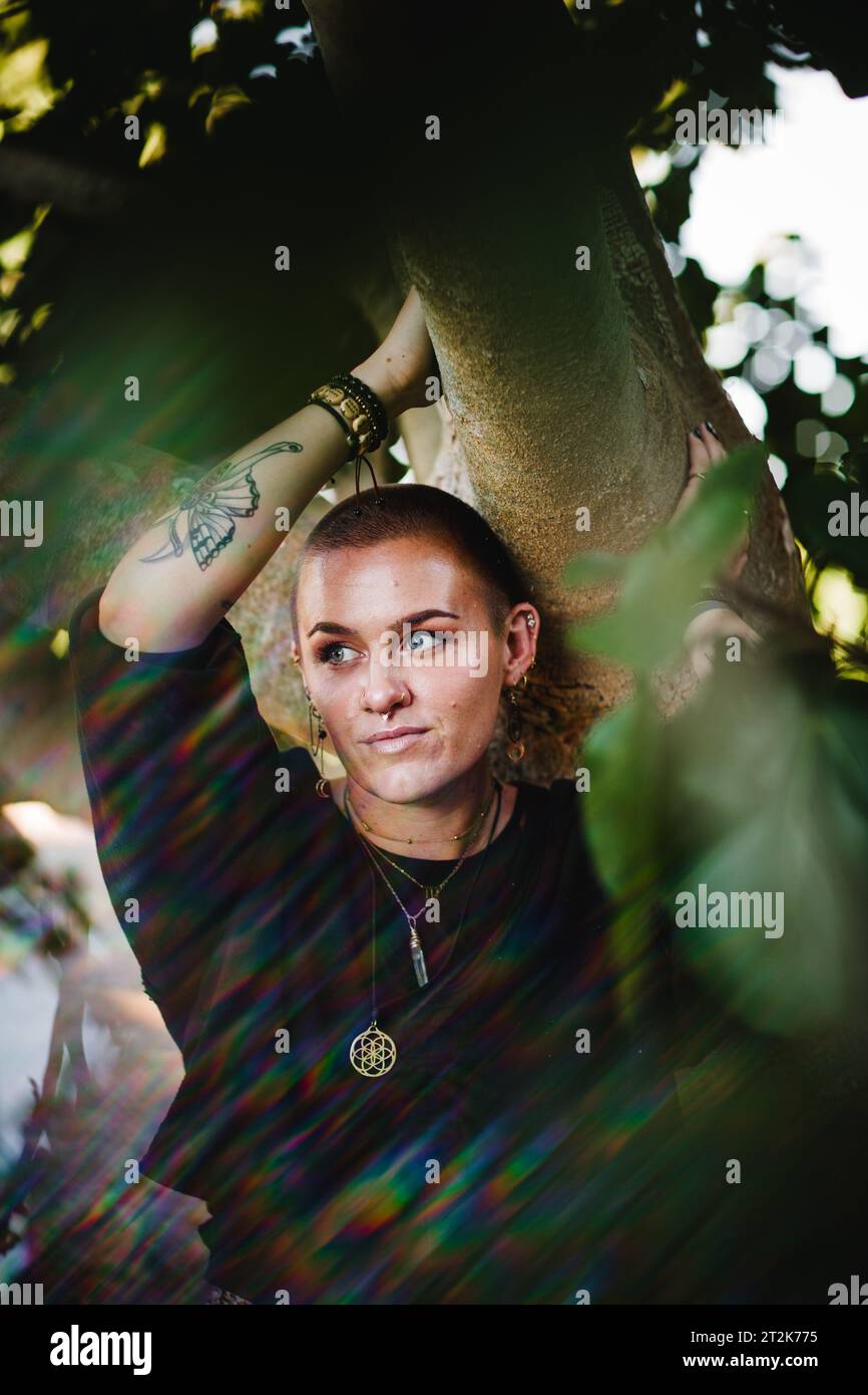 Portrait of Non Binary Person with Shaved Head in San Diego Stock Photo ...