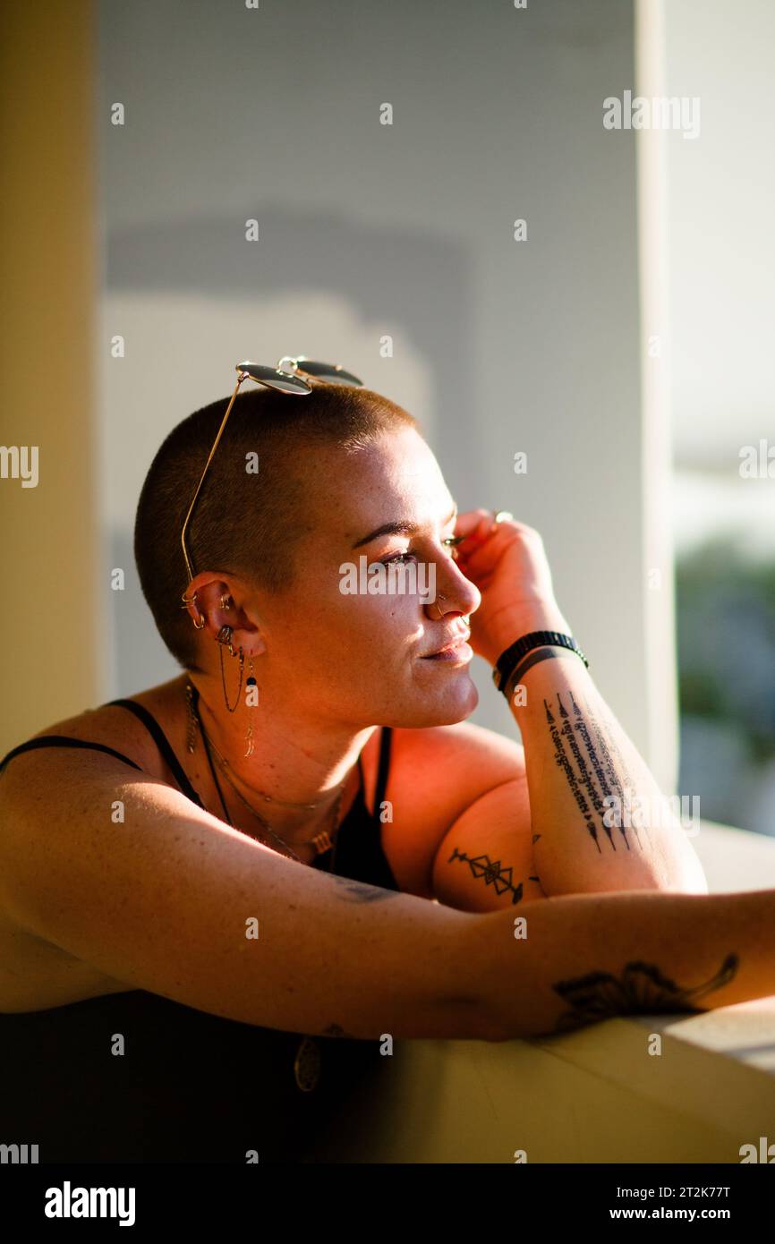Portrait of Non Binary Person with Shaved Head in San Diego Stock Photo ...