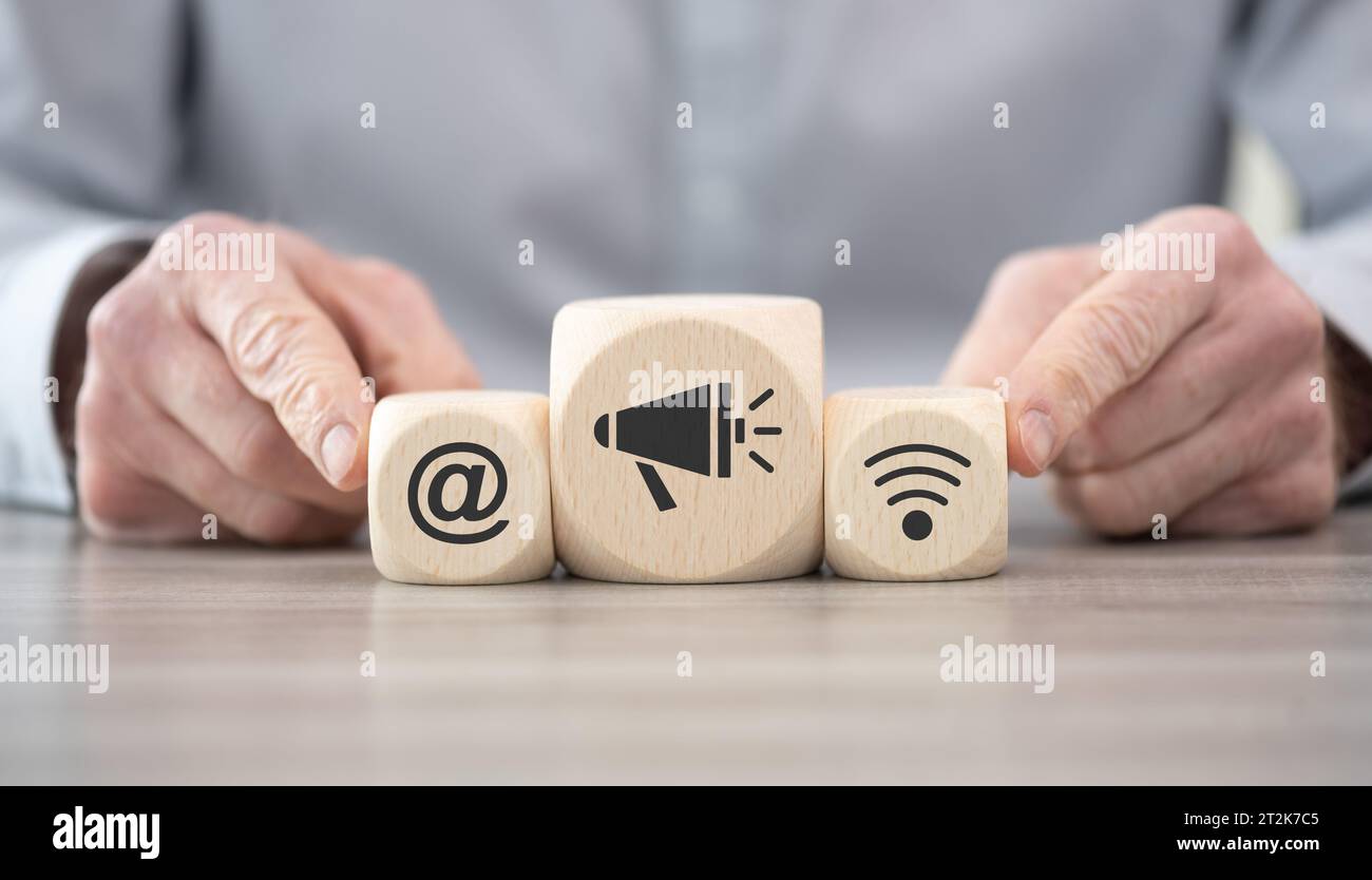 Wooden blocks with symbol of communication concept Stock Photo - Alamy