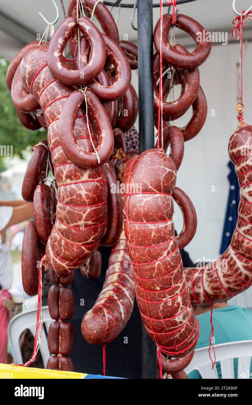 Traditional Turkish sucuks on a food festival in the city of Adana of ...