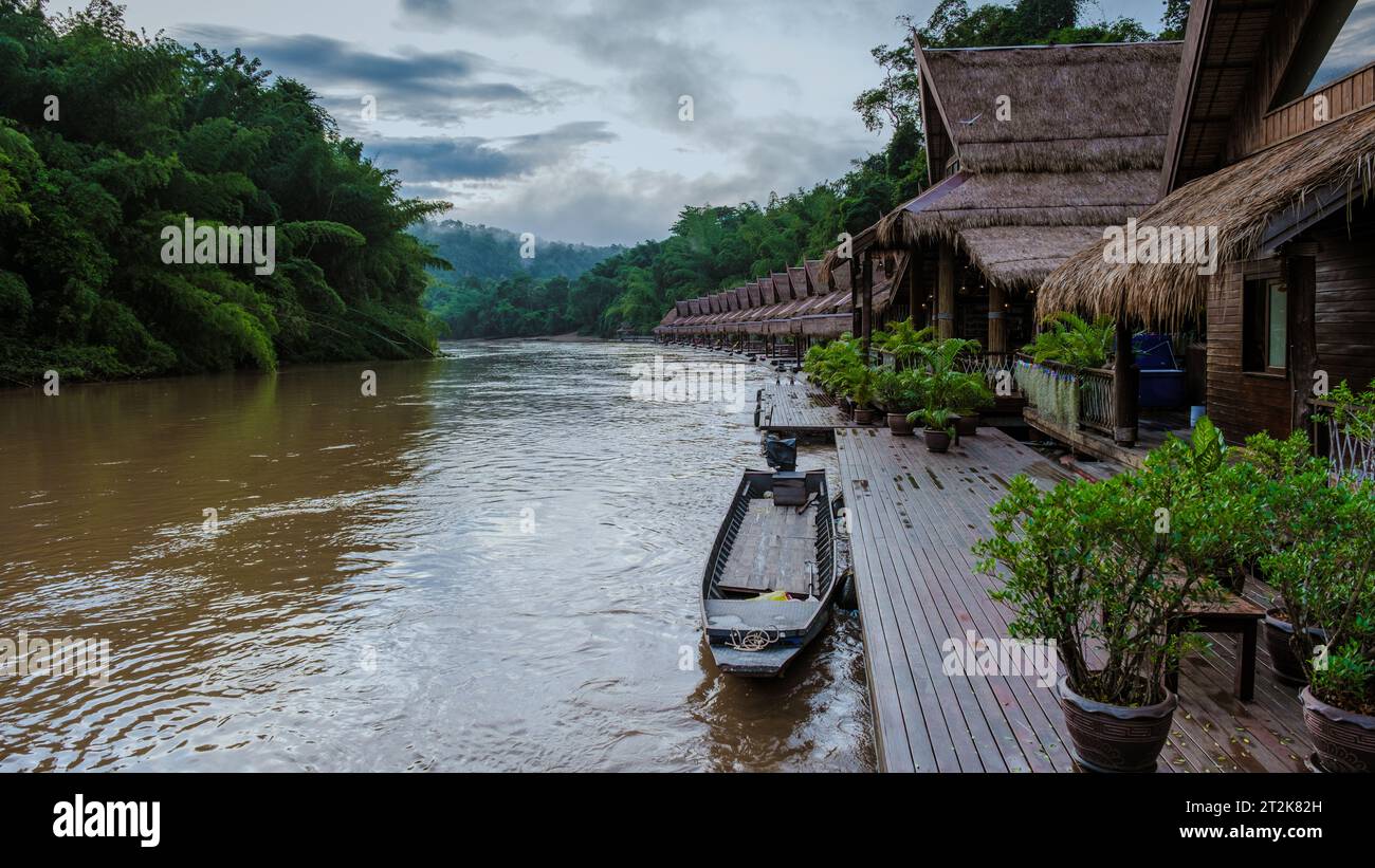 Wooden floating raft house in river Kwai Kanchanaburi, Thailand Stock ...