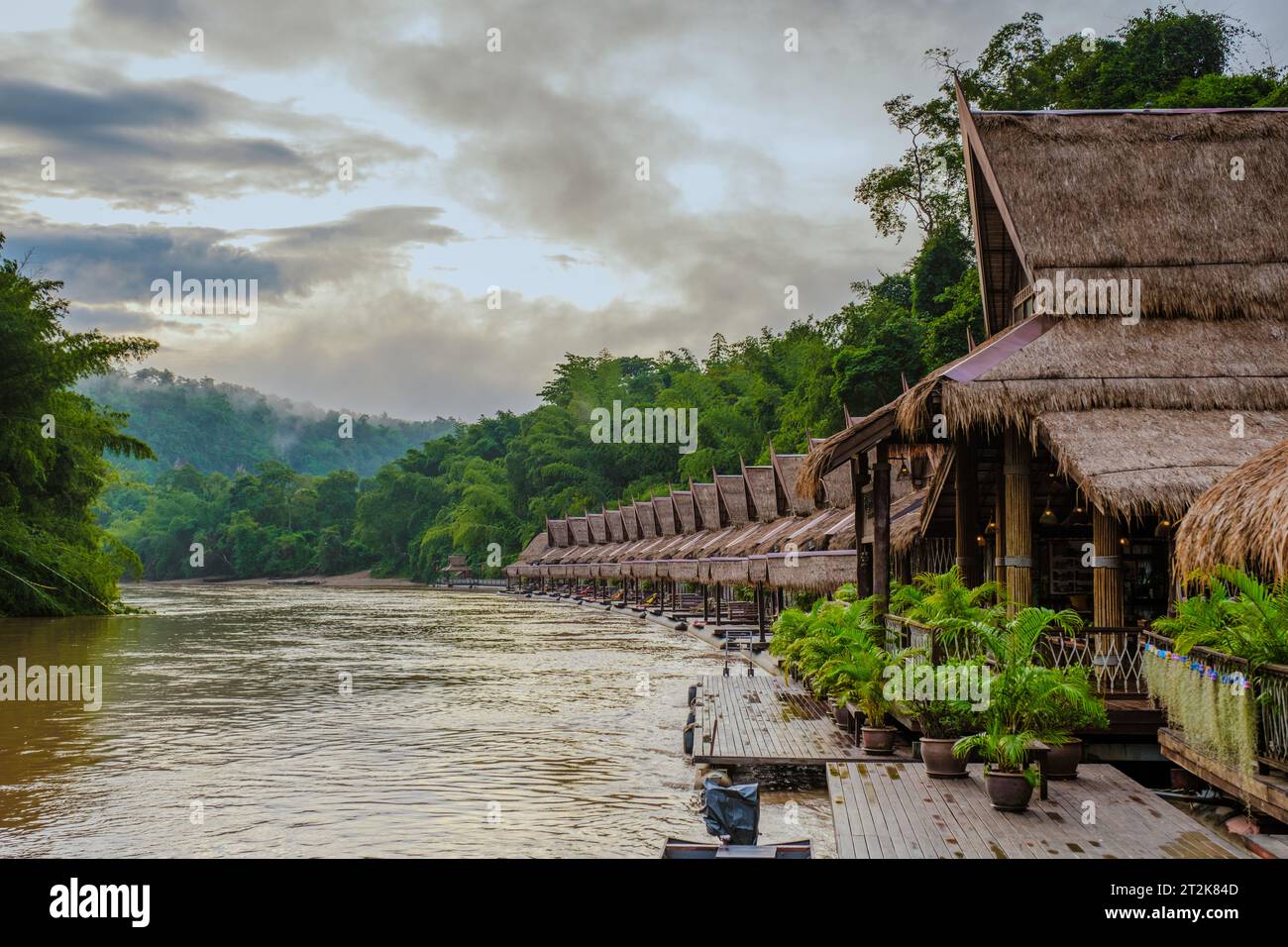 Wooden floating raft house in river Kwai Kanchanaburi, Thailand Stock ...