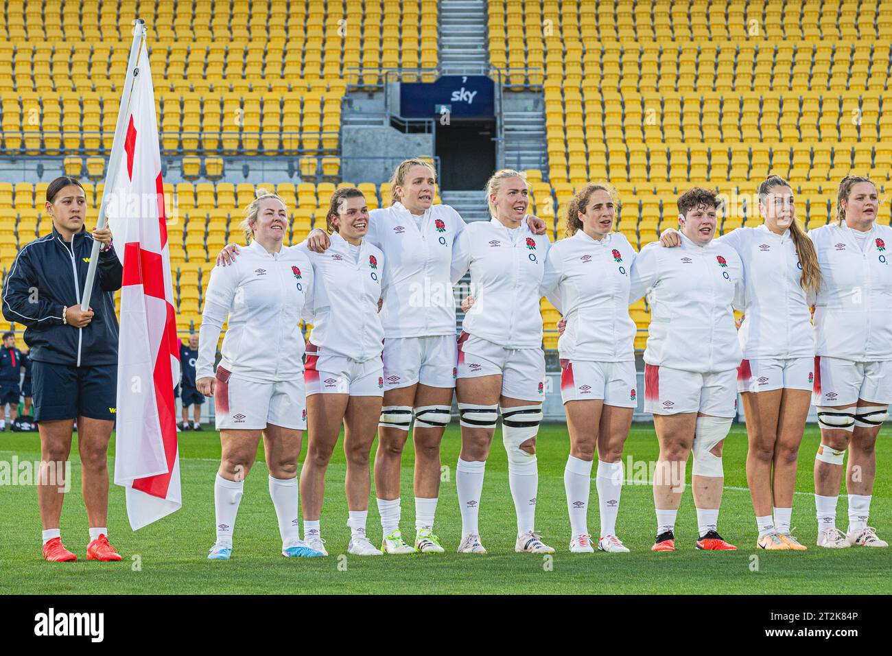 Wellington, New Zealand. 20th October 2023. The Red Roses line up for ...