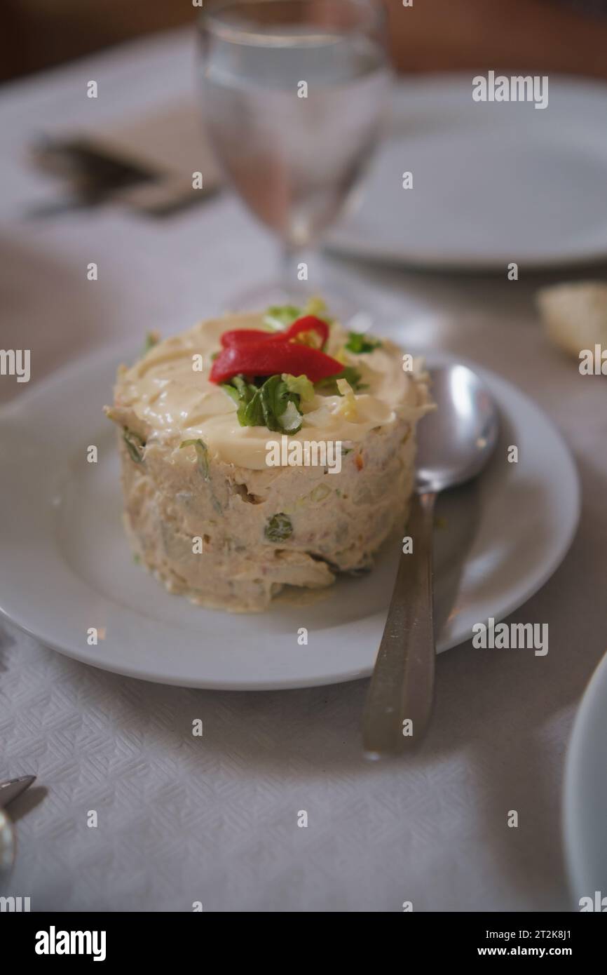 Traditional spanish russian salad with mayonnaise. Tapas food Stock ...