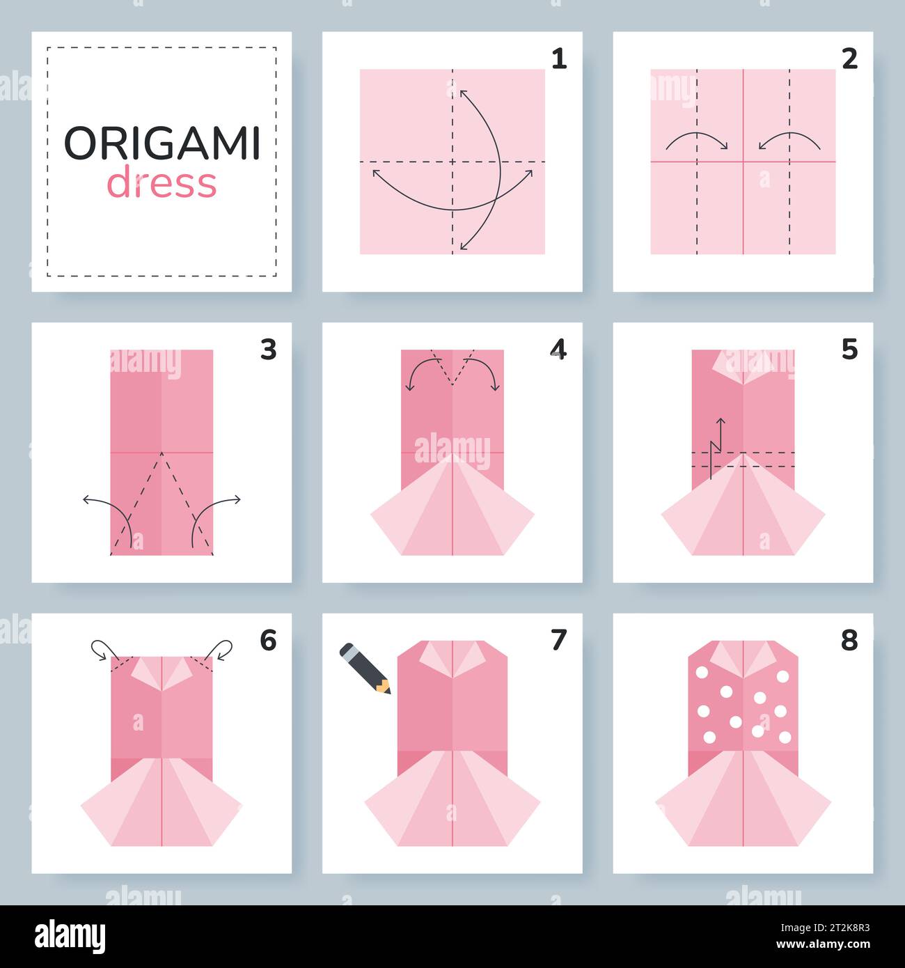 Origami tutorial for kids. Origami blouse and skirt Stock Vector Image ...