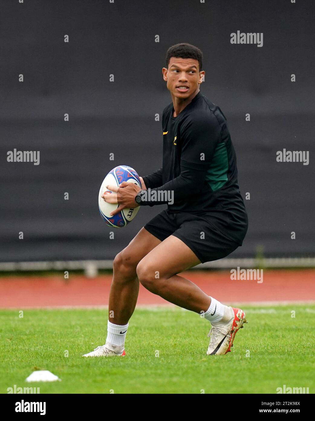 South Africa's Kurt-Lee Arendse during a team run at the Stade des ...