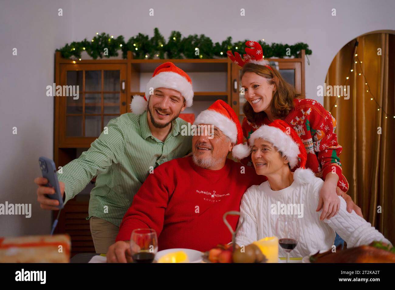 Family celebration for Christmas at home. December, celebration and ...