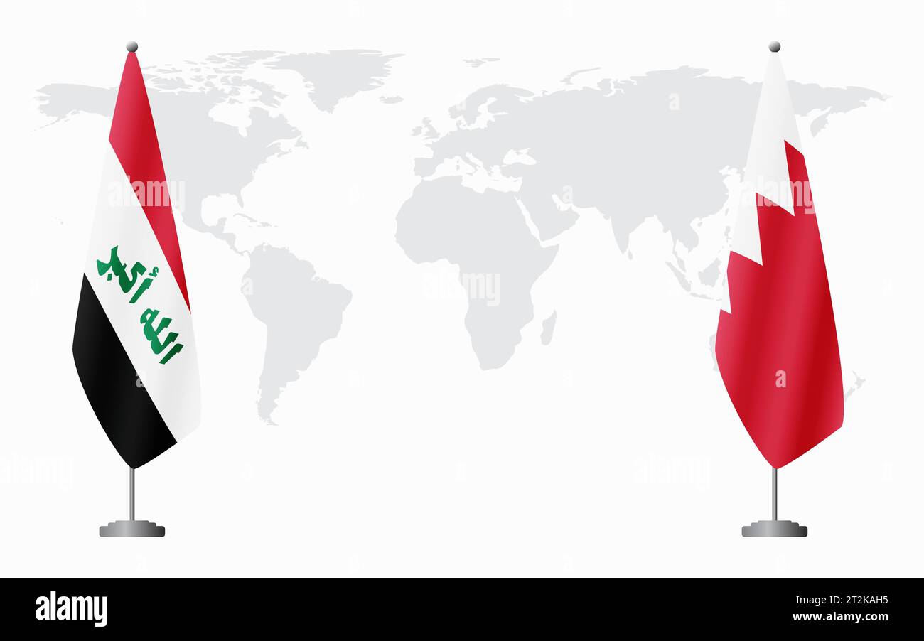 Iraq and Bahrain flags for official meeting against background of world ...