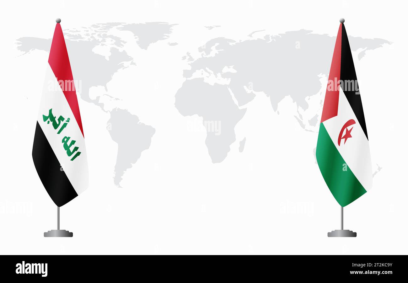 Iraq and Sahrawi Arab Democratic Republic flags for official meeting ...