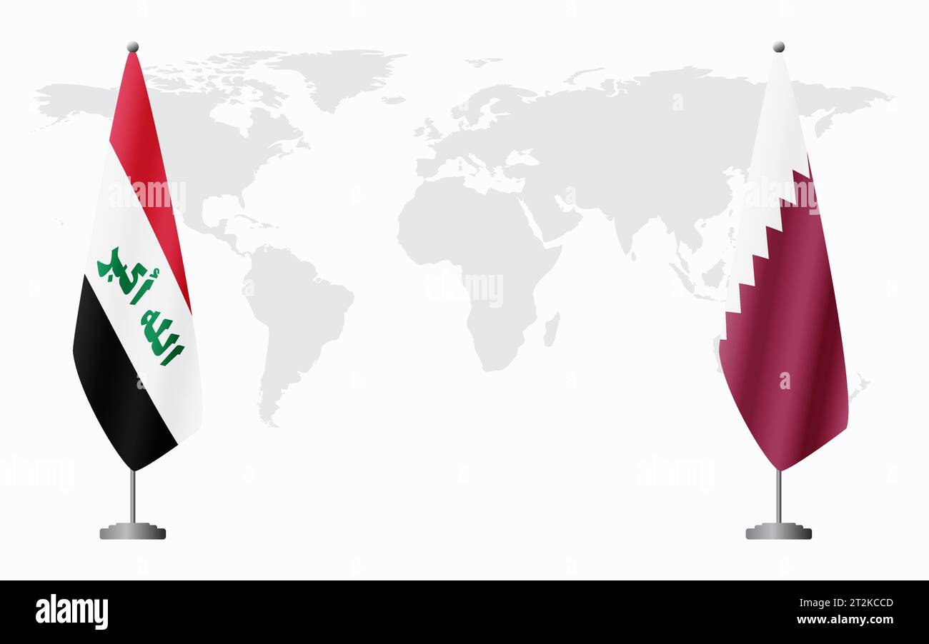 Iraq and Qatar flags for official meeting against background of world ...