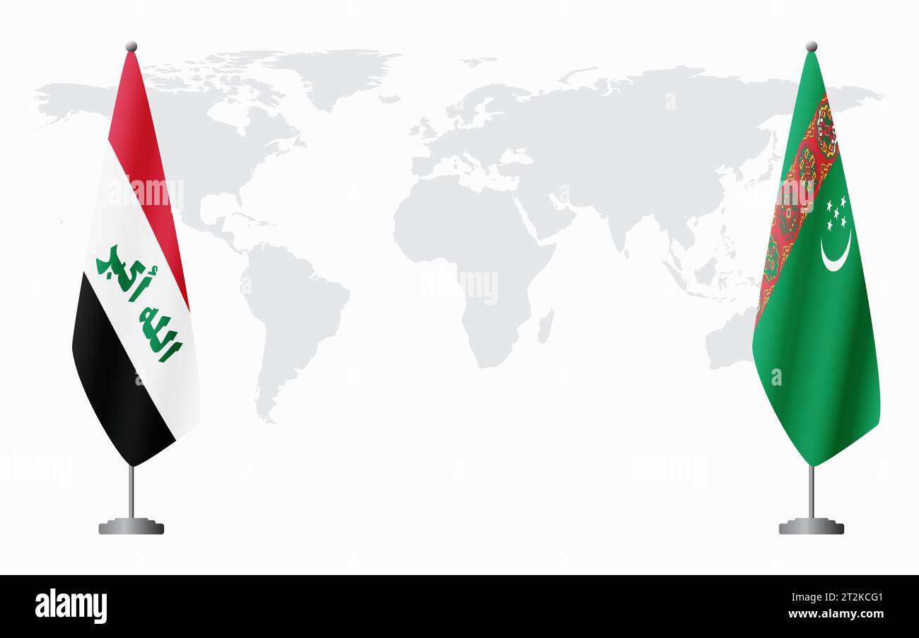 Iraq and Turkmenistan flags for official meeting against background of ...