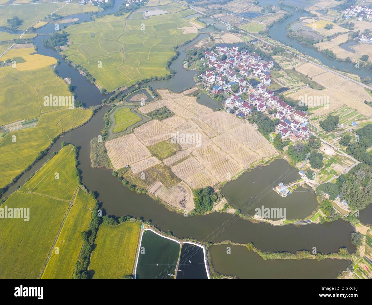 Aerial photo shows the autumn rural scenery in Langxi County, Xuancheng ...