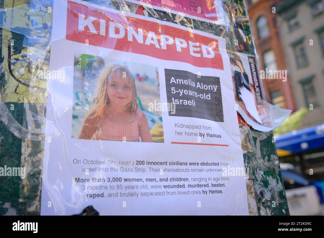 New York, NY, USA. 19th Oct, 2023. Israeli kidnapped signs spotted in ...