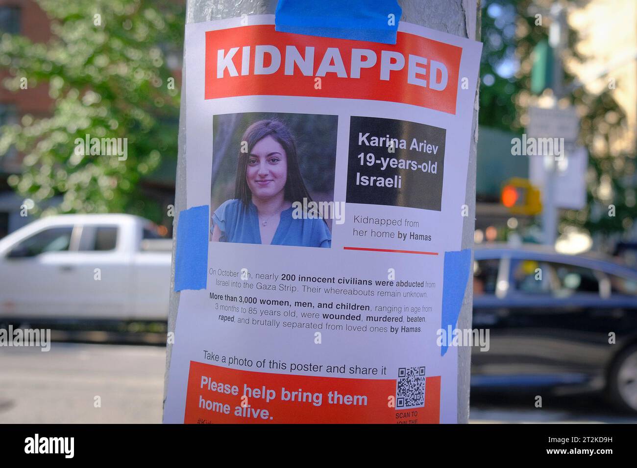 New York, NY, USA. 19th Oct, 2023. Israeli kidnapped signs spotted in ...