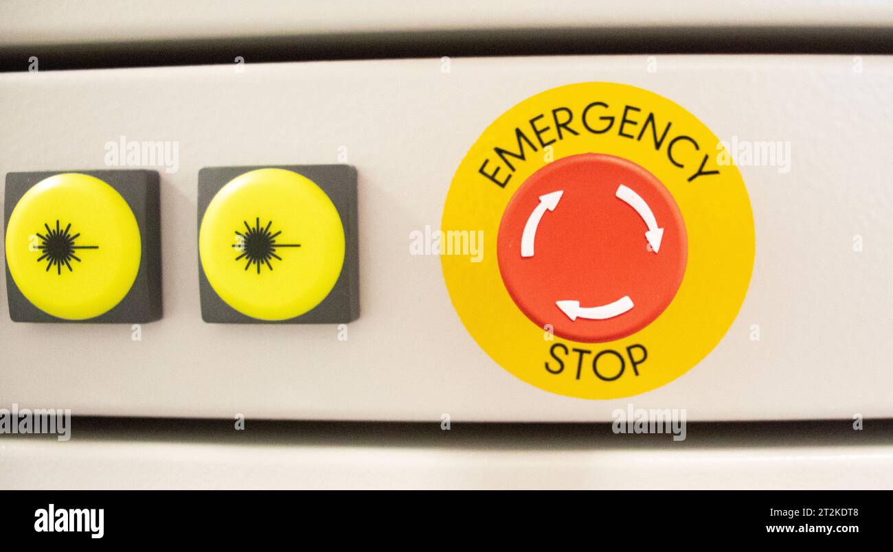 E-Stop button, Emergency button, Stop button Stock Photo - Alamy