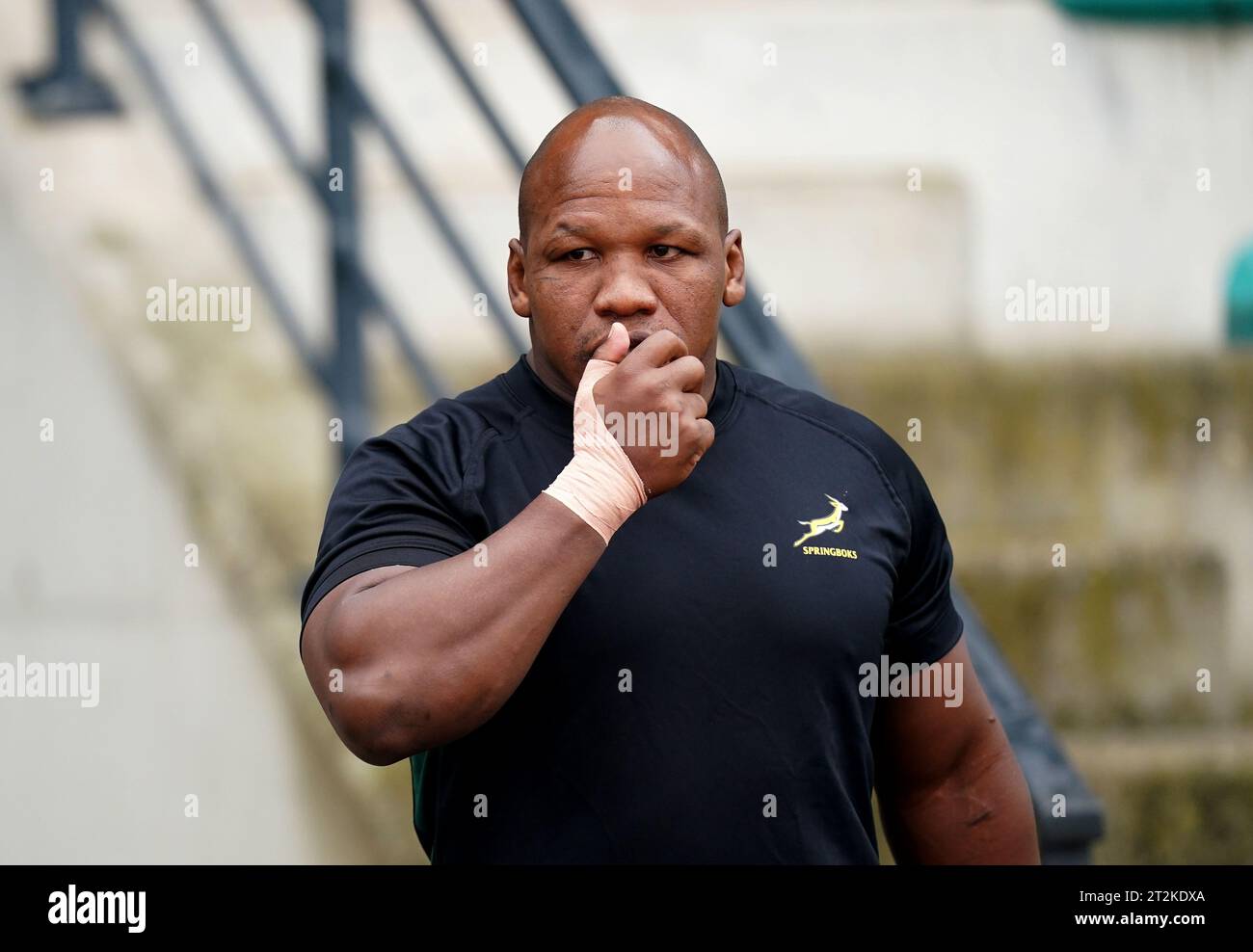 South Africa's Bongi Mbonambi during a team run at the Stade des ...