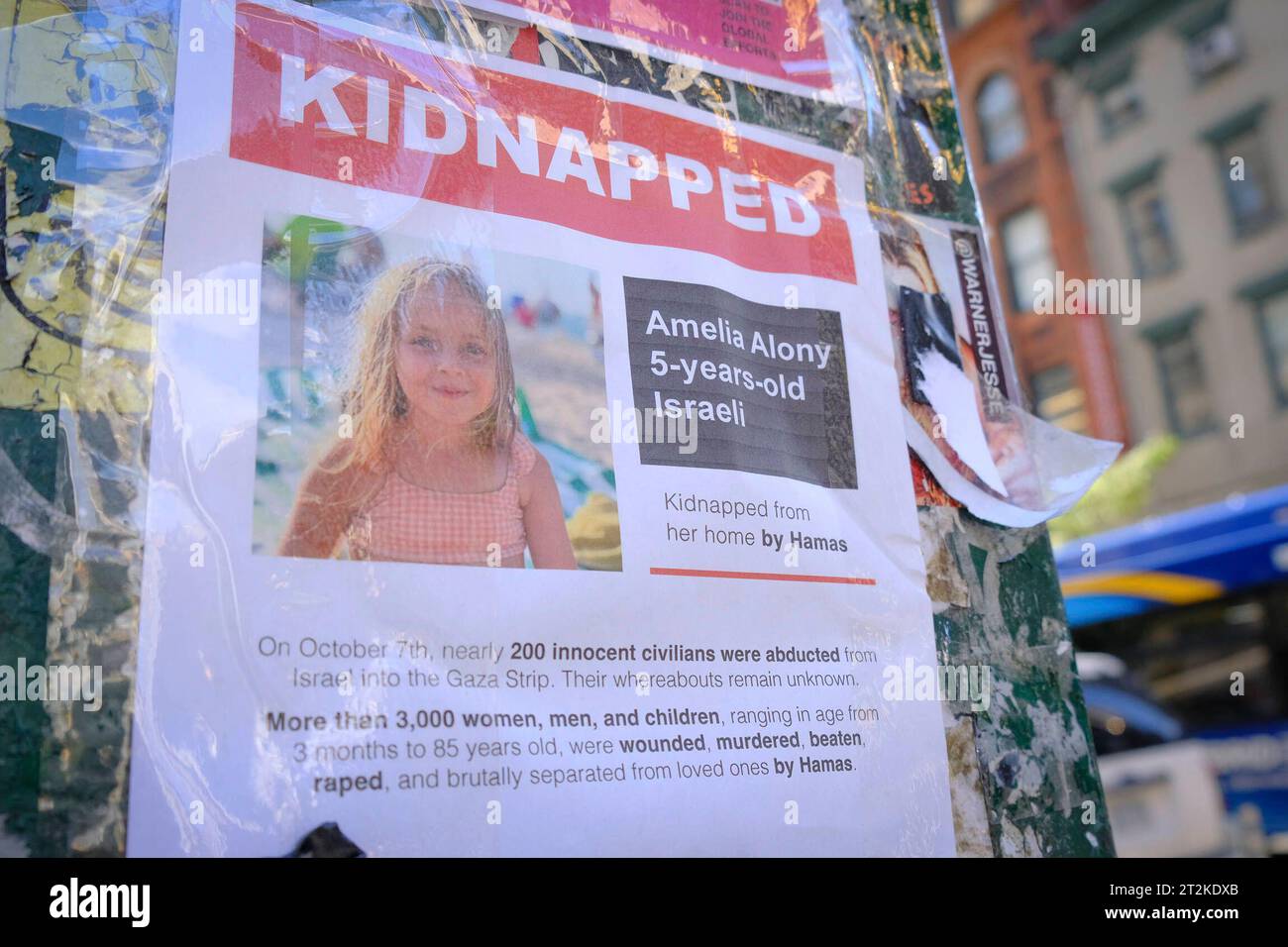NEW YORK, NY- OCTOBER 19: Israeli kidnapped signs spotted in the West ...