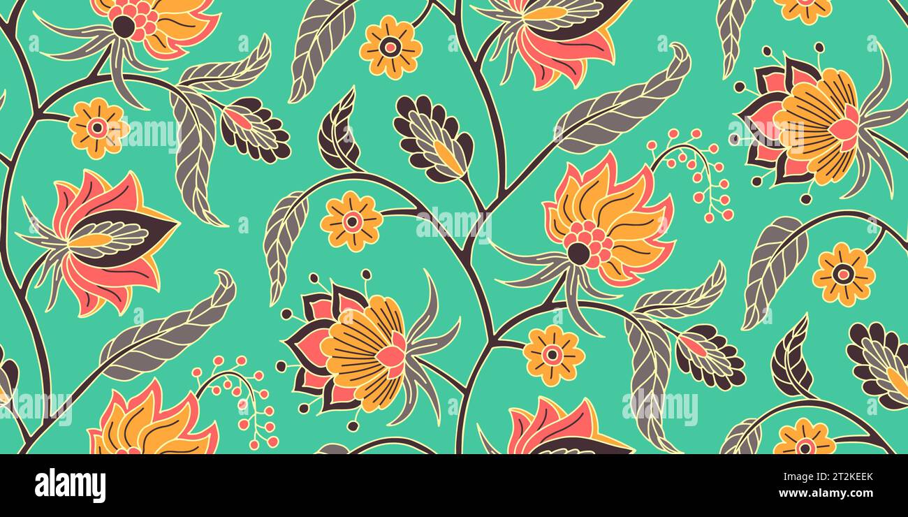 Hand drawn decorative batik pattern with abstract flowers background hi ...