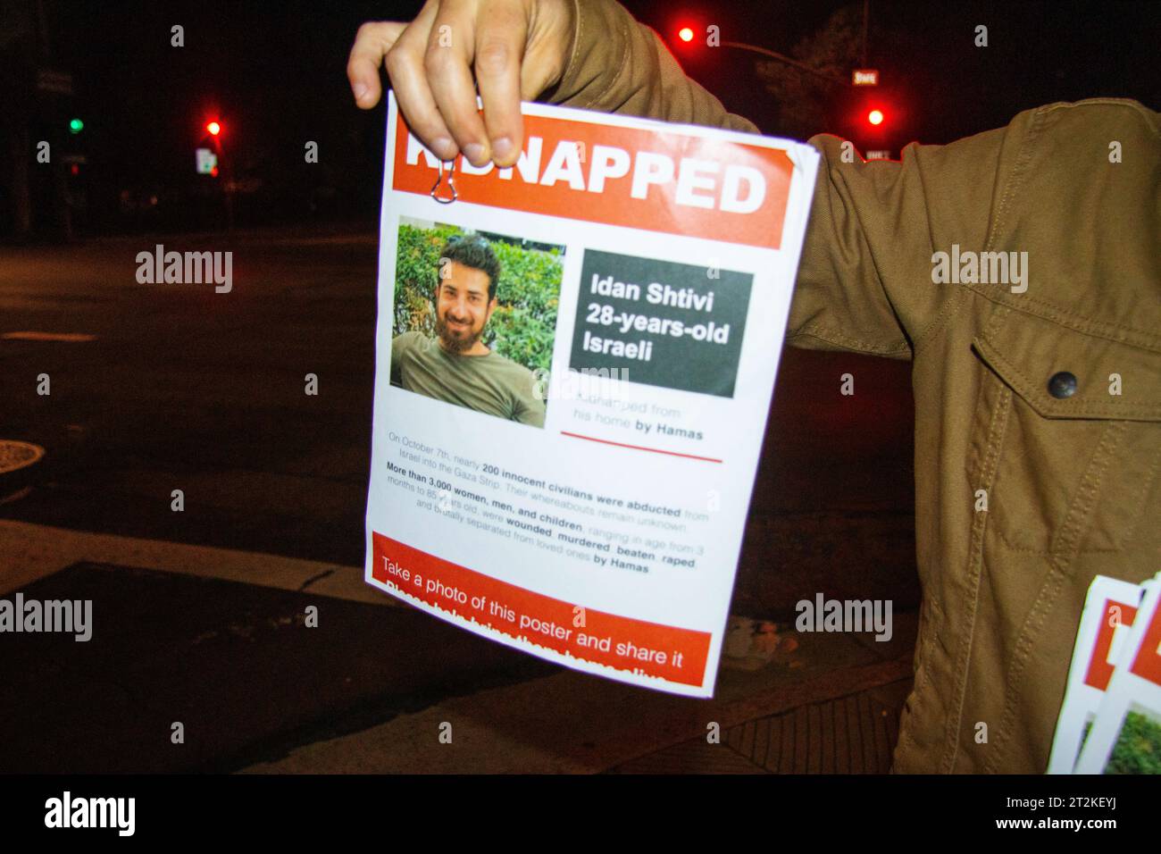 Santa Barbara, California, USA. 19th Oct, 2023. A counter-protestor ...