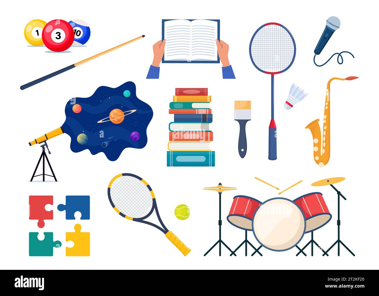 Items for various hobbies and creativity. Equipment for sports, art ...