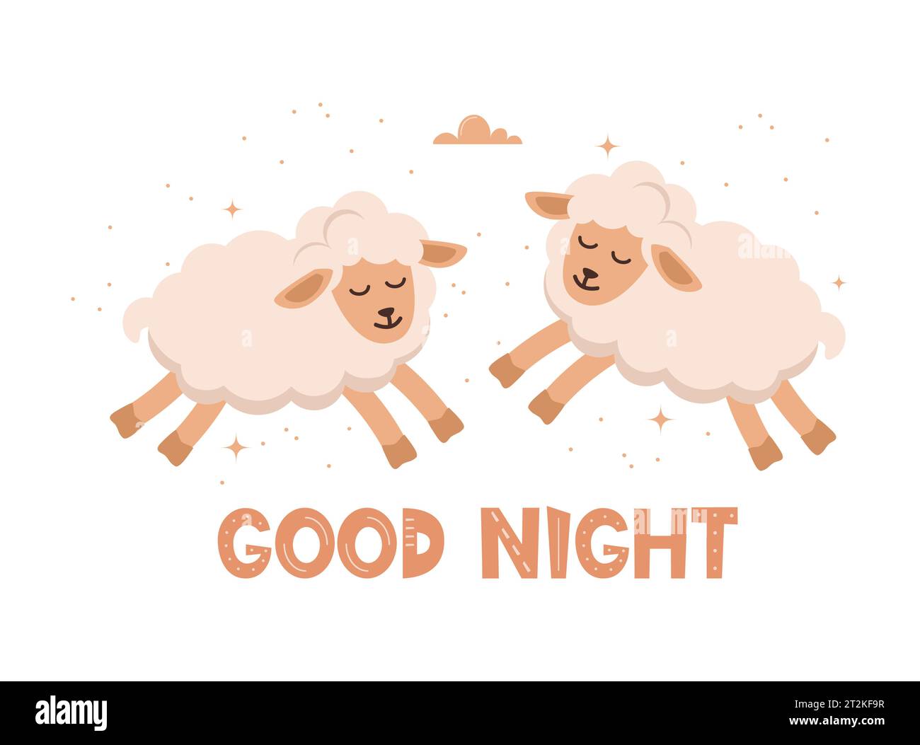 Kids print art with cute lambs and the text Good night. White ...