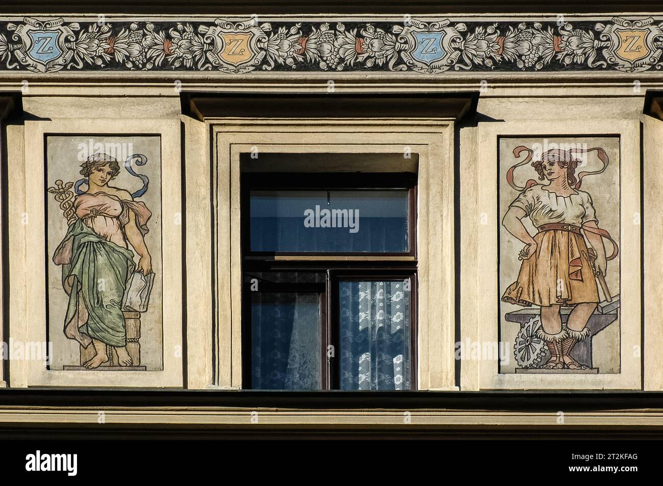 Art Nouveau artwork depicting one woman with a caduceus and another ...