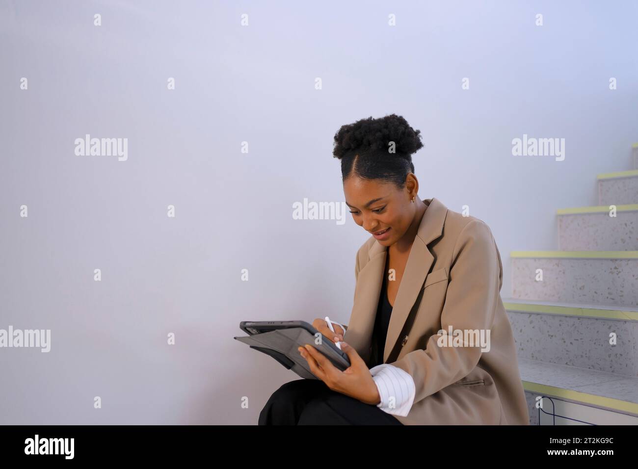 Employee use digital tablet at office. Business and occupation concept ...