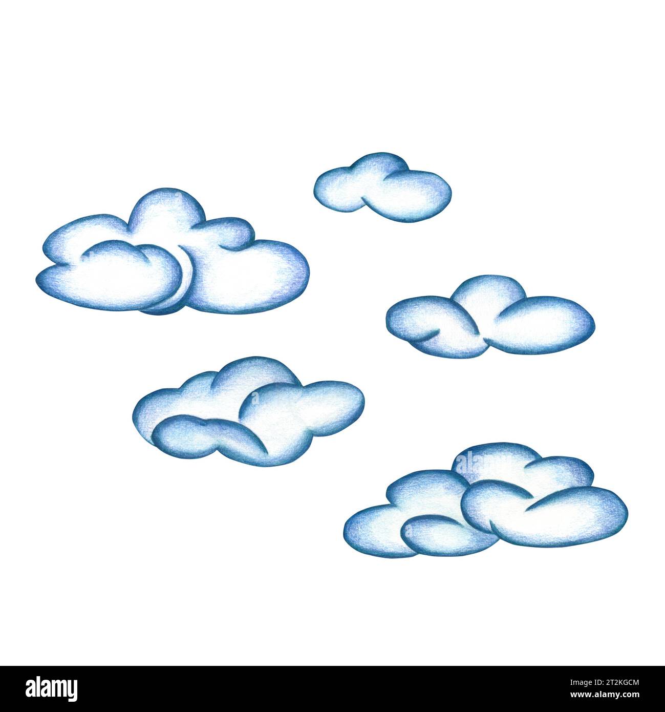 A composition of blue clouds of different sizes. Watercolor ...