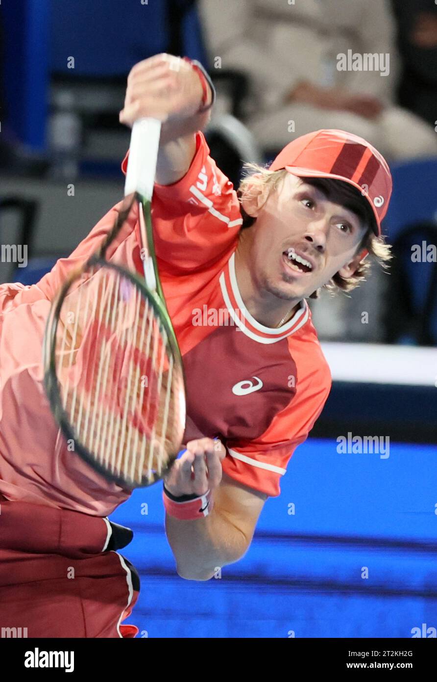 Tokyo, Japan. 20th Oct, 2023. Alex De Minaur of Australia delivers a ...