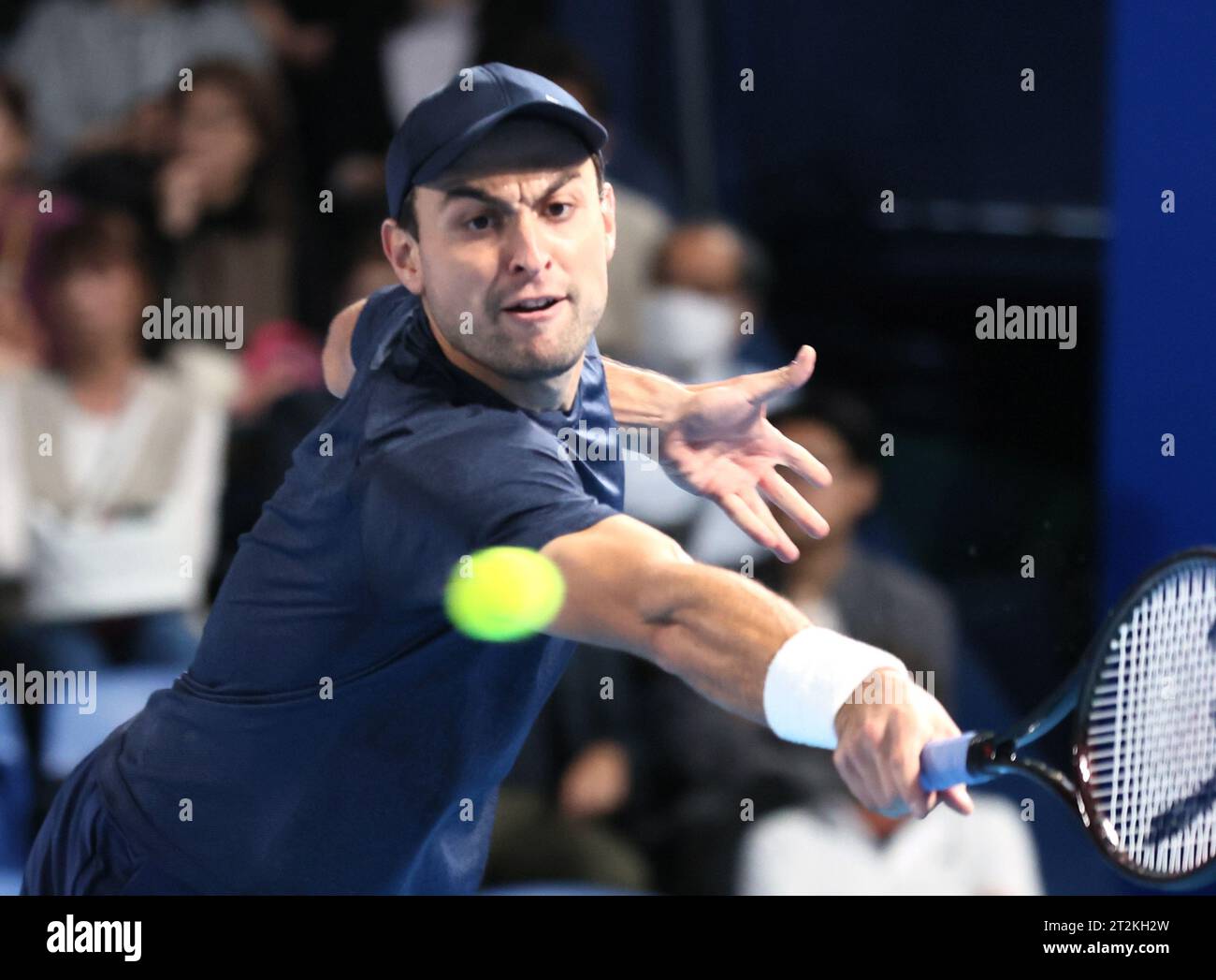 Tokyo, Japan. 20th Oct, 2023. Aslan Karatsev of Russia returns the ball ...