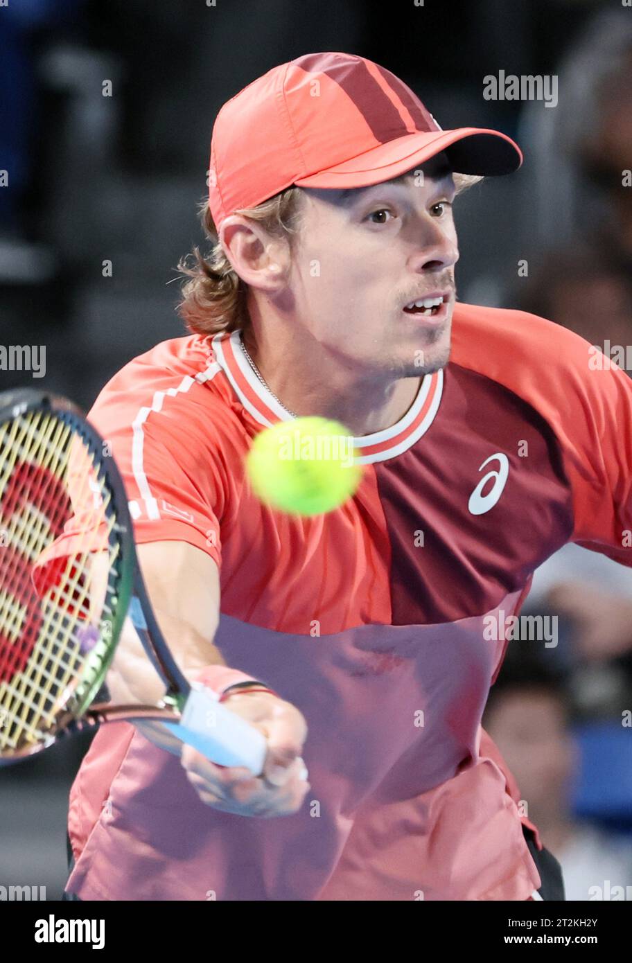 Tokyo, Japan. 20th Oct, 2023. Alex De Minaur of Australia returns the ...