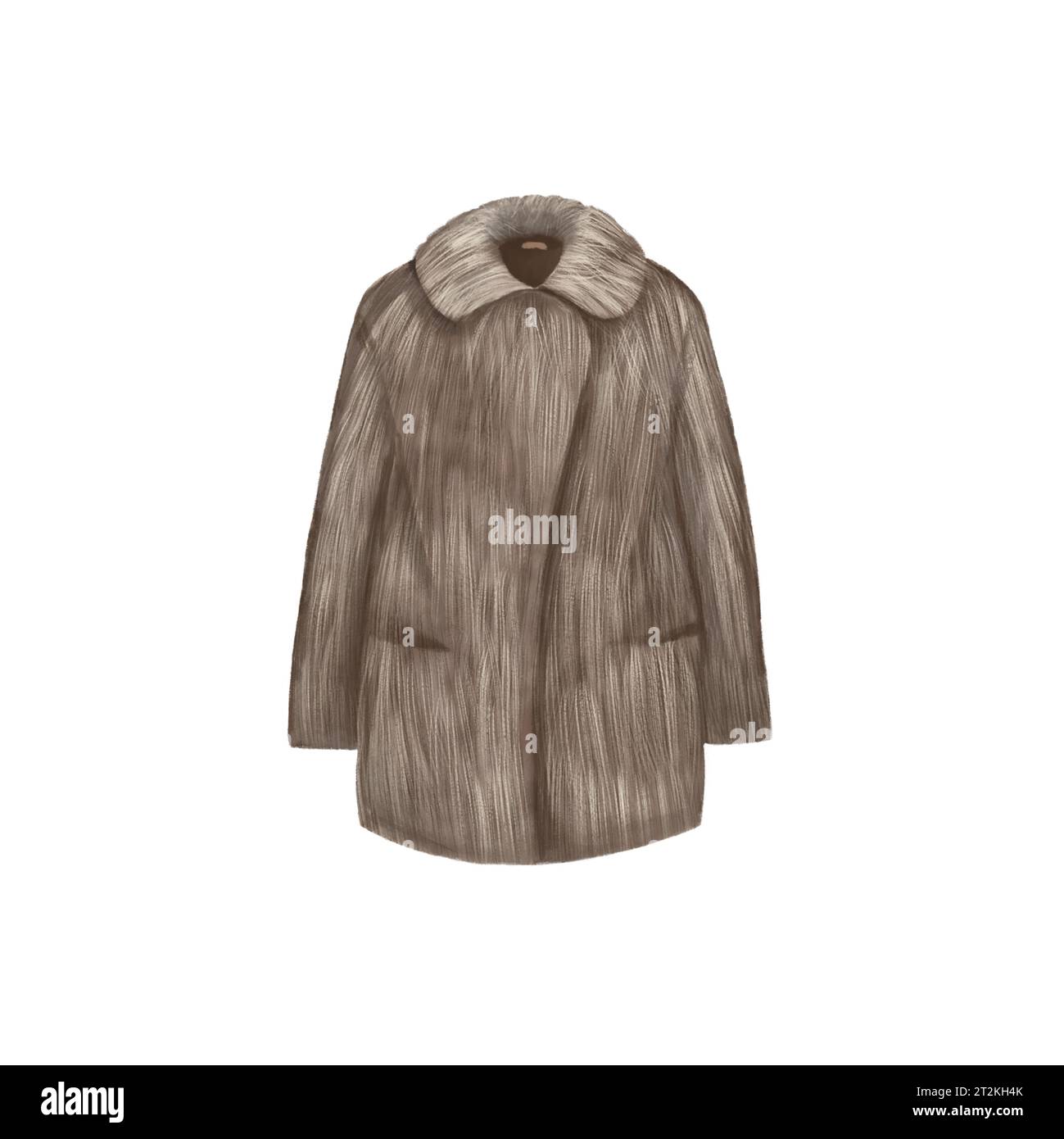 Winter elements, hand drawn illustration. Insulated fur coat, coat ...