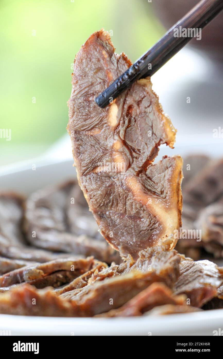 Sliced beef with tendon close up. Spiced beef,braised beef shank ...