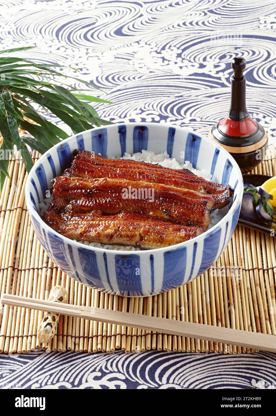 Japanese grilled eel served over rice a lacquered box,traditional ...