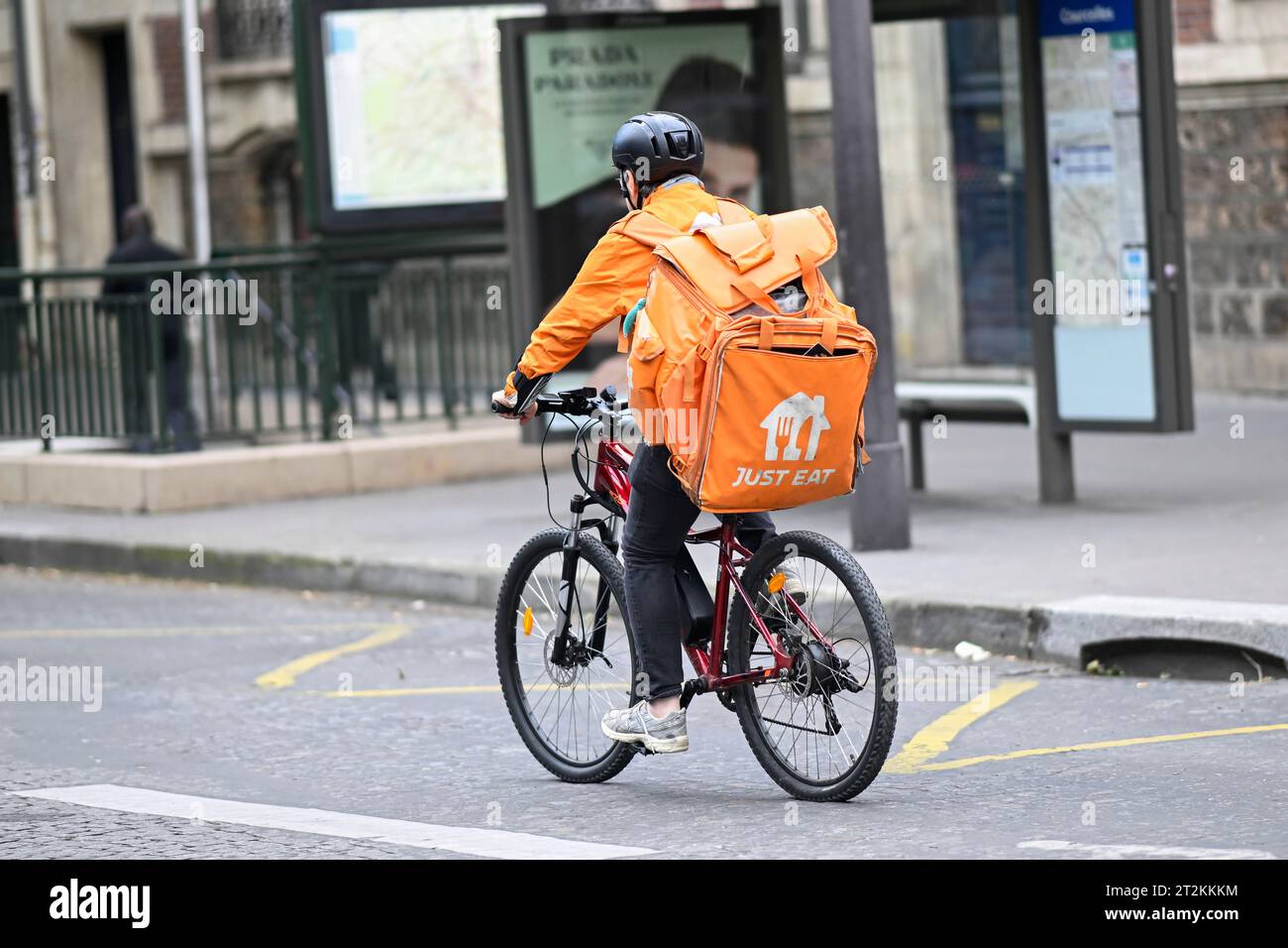 Paris, France. 19th Oct, 2023. A deliver for Just Eat on his bike or ...