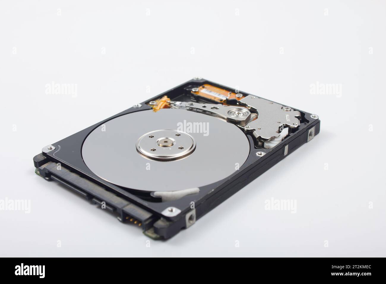 Hard drive, open, interior with trays and head, on white background ...