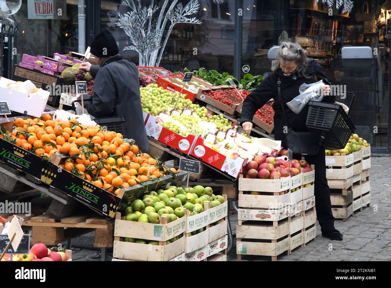 Copenhagen, Denmark /20 October. 2023/Shoppers at farmers market or ...