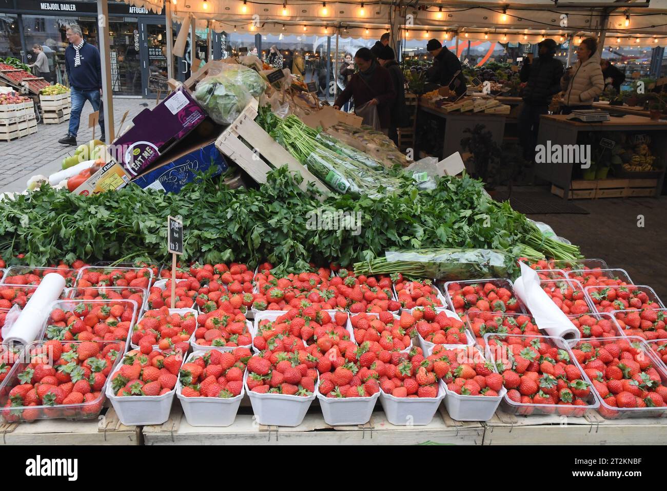 Copenhagen, Denmark /20 October. 2023/Shoppers at farmers market or ...