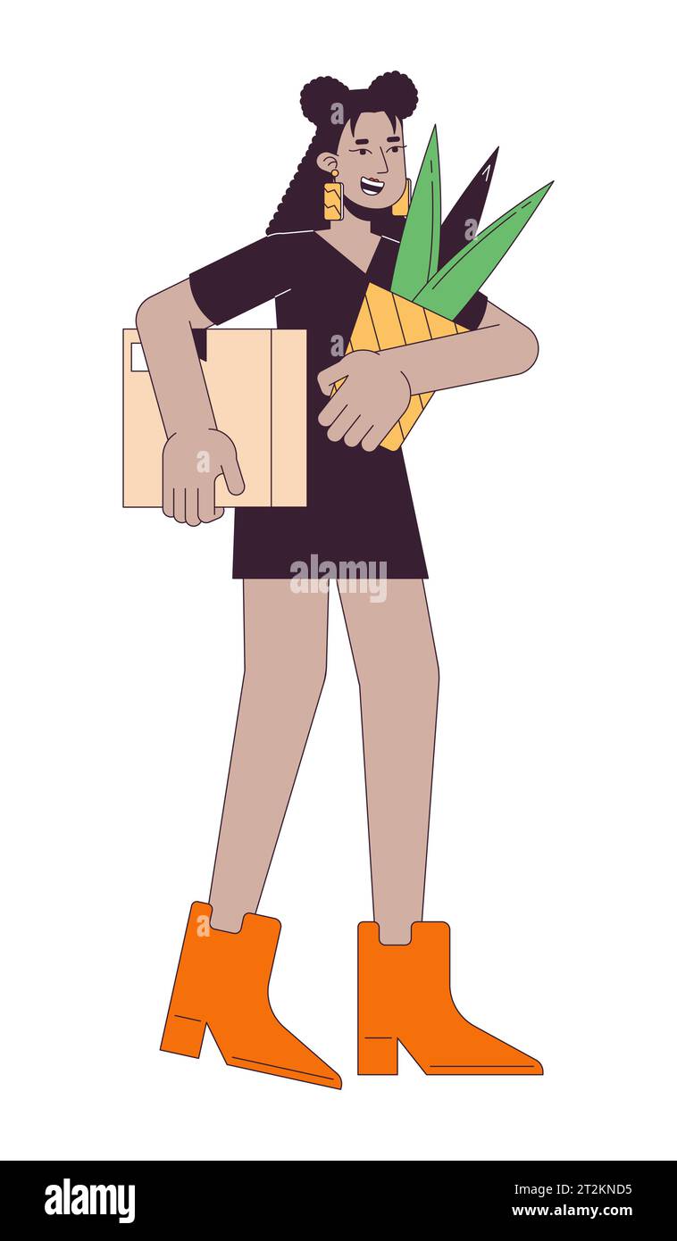 Latina girl happy quitting job 2D linear cartoon character Stock Vector ...