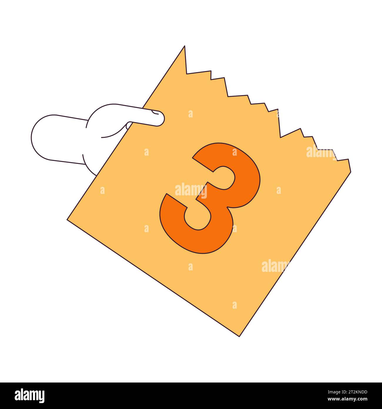 Tear-off calendar page day 3 linear cartoon character hand illustration ...