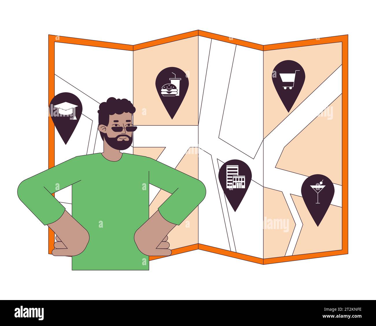 African american man choosing ideal neighborhood 2D linear cartoon ...