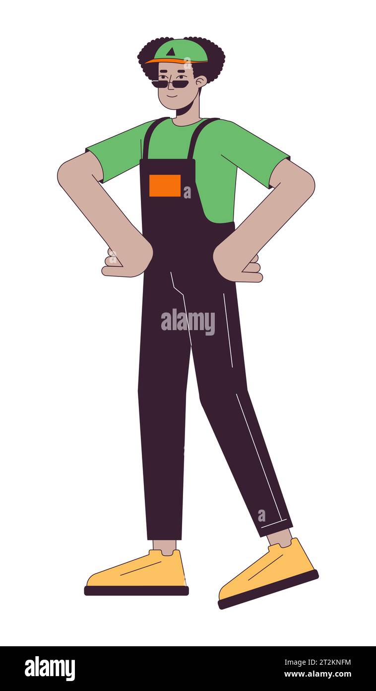 Confident standing delivery man hispanic 2D linear cartoon character ...