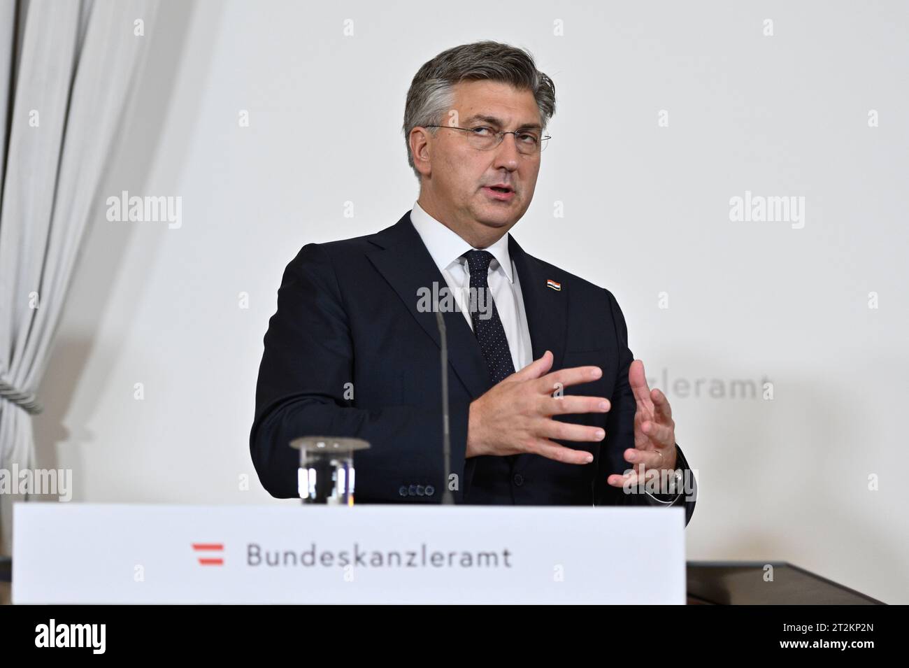 Vienna, Austria. 20th Oct, 2023. Press statements by Croatian Prime ...